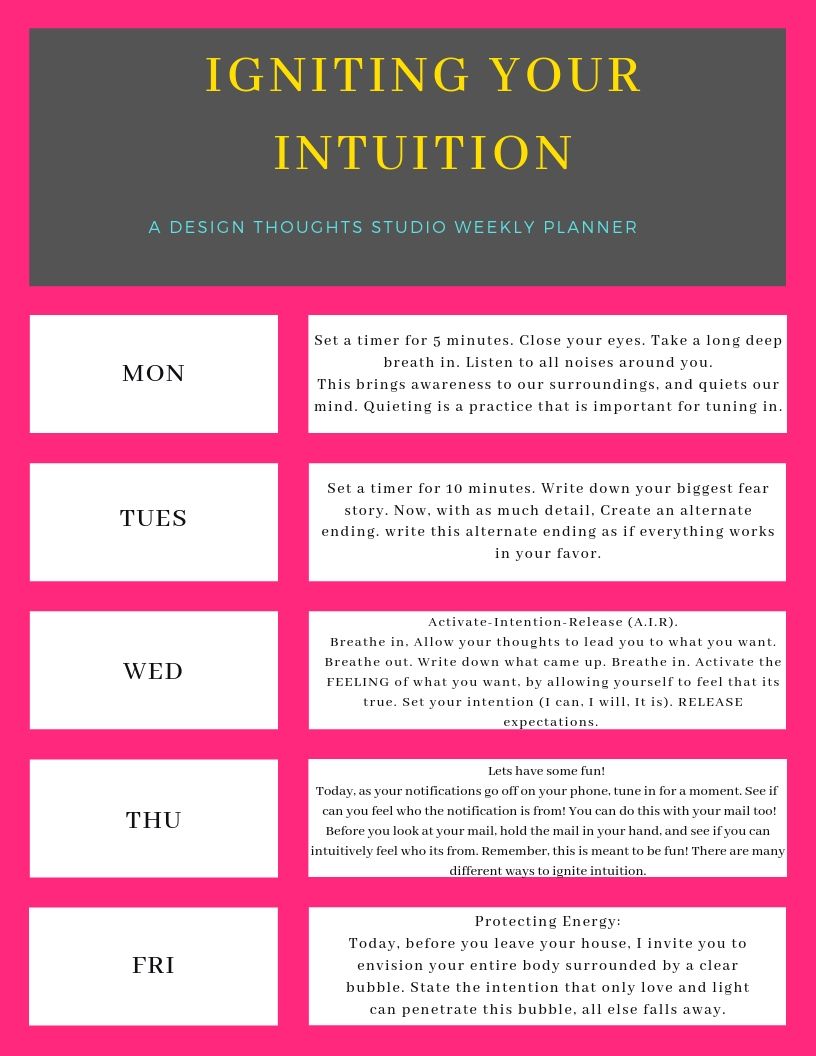 Free Five day plan-Igniting your Intuition - Design Thoughts STUDIO